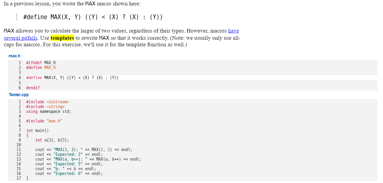 Solved In a previous lesson, you wrote the MAX macro shown | Chegg.com
