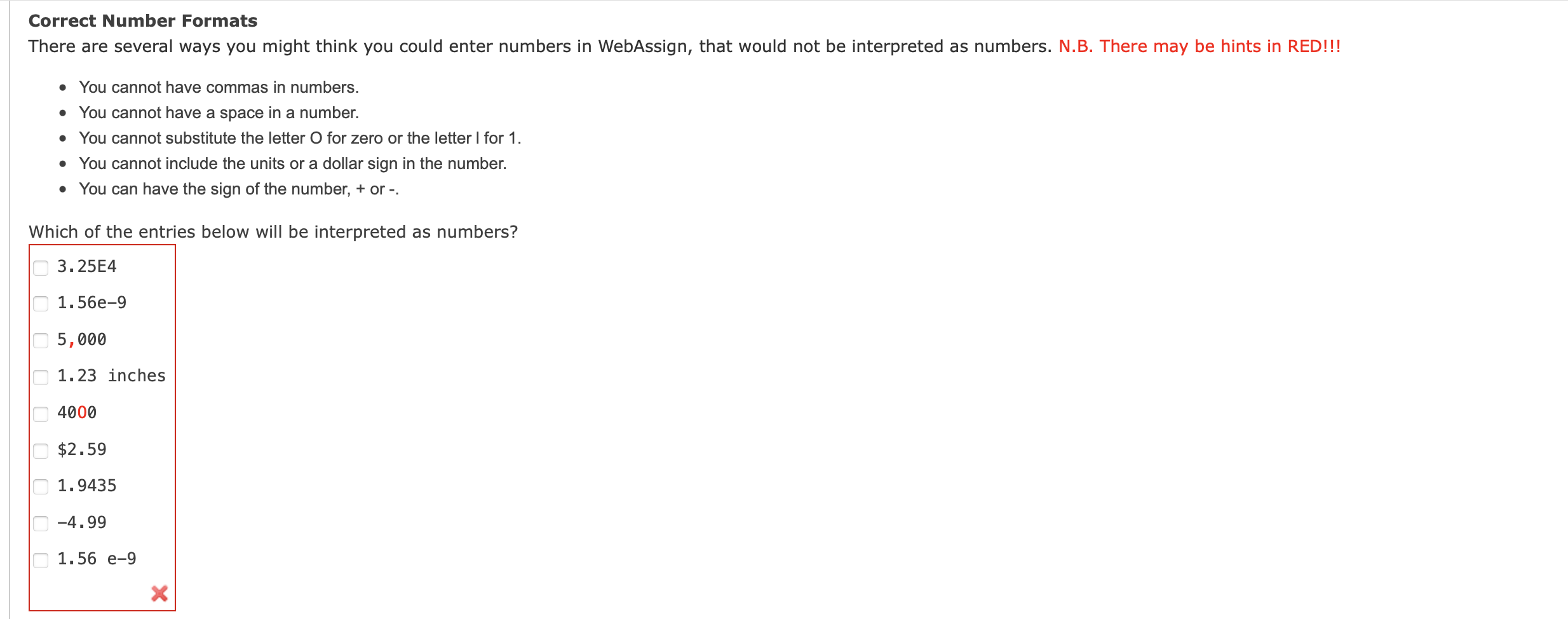 Solved Correct Number Formats There are several ways you | Chegg.com