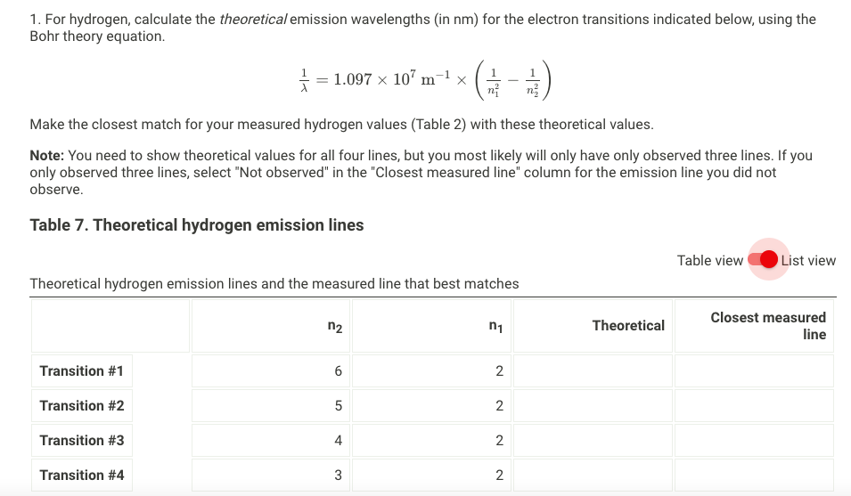 Table 1. Mercury emission lines Observations from | Chegg.com