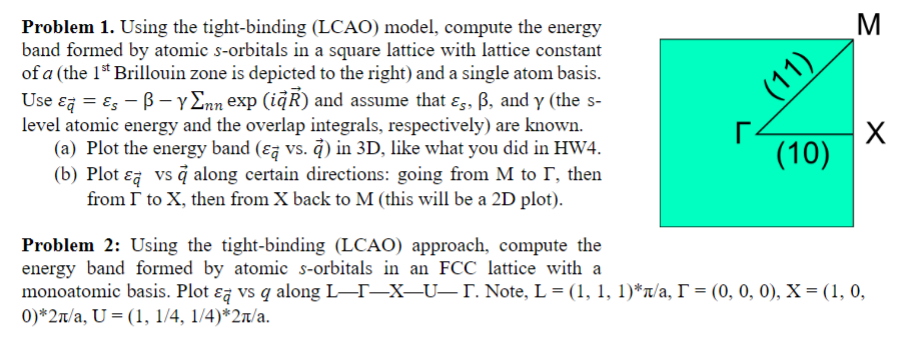 Problem 1. Using the tight-binding (LCAO) model, | Chegg.com