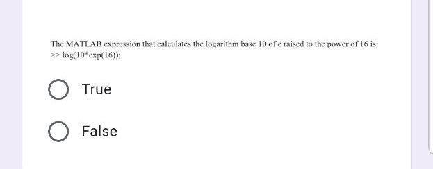 Solved The MATLAB expression that calculates the logarithm | Chegg.com