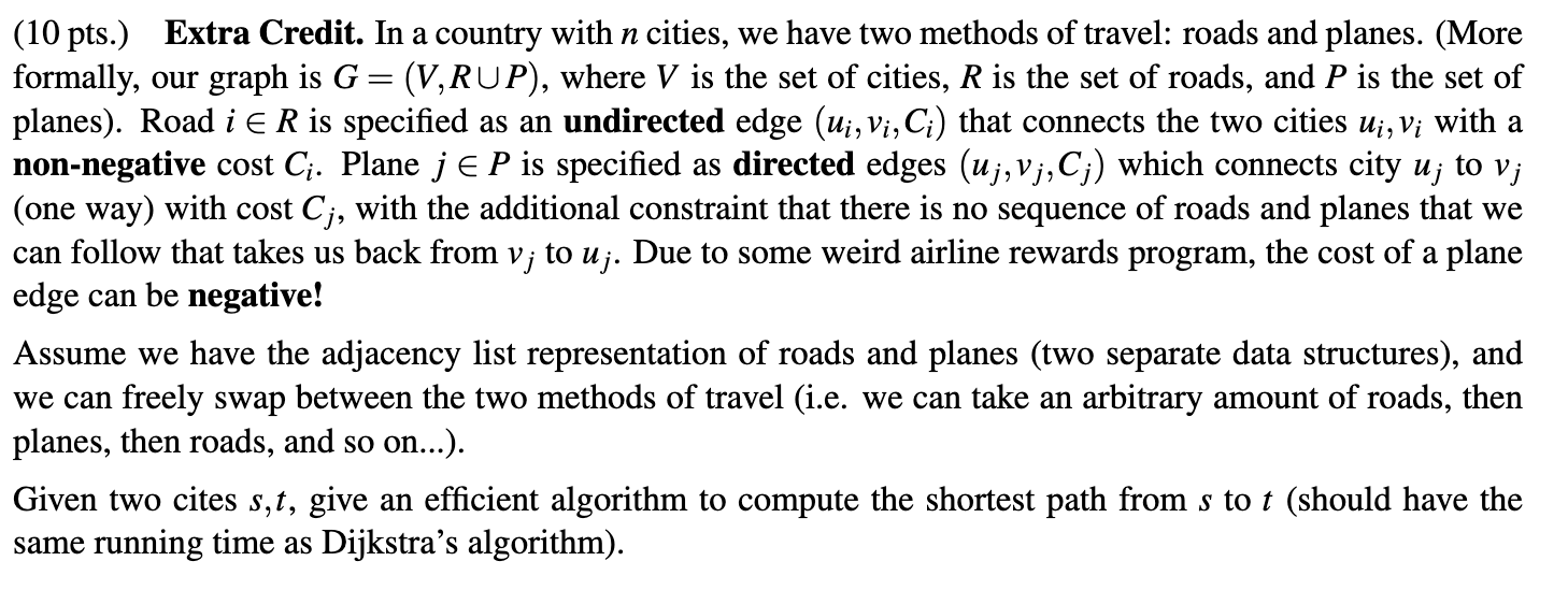 Solved (10 pts.) Extra Credit. In a country with n cities, | Chegg.com