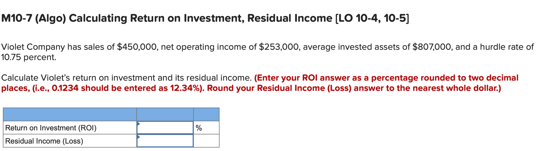 Solved M10-7 (Algo) Calculating Return on Investment, | Chegg.com