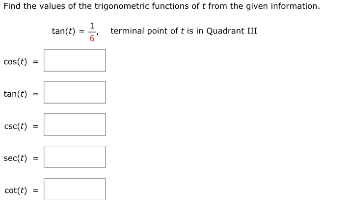 Solved Find the values of the trigonometric functions of t | Chegg.com