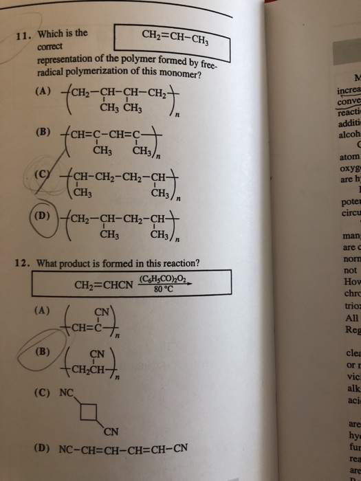 Solved 11. Which is the CH2 CH-CH representation of the | Chegg.com