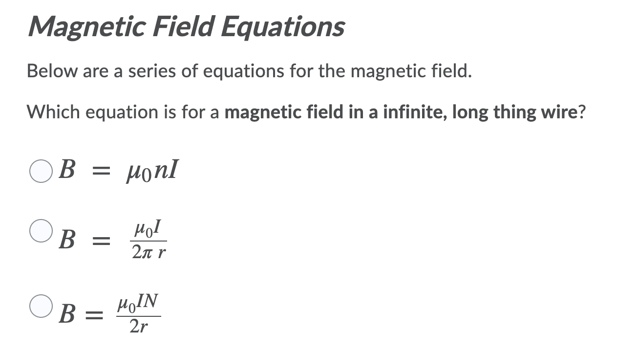 Solved Magnetic Field Equations Below are a series of | Chegg.com