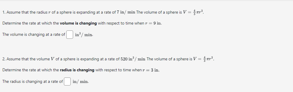 Solved 1. Assume that the radius r of a sphere is expanding | Chegg.com