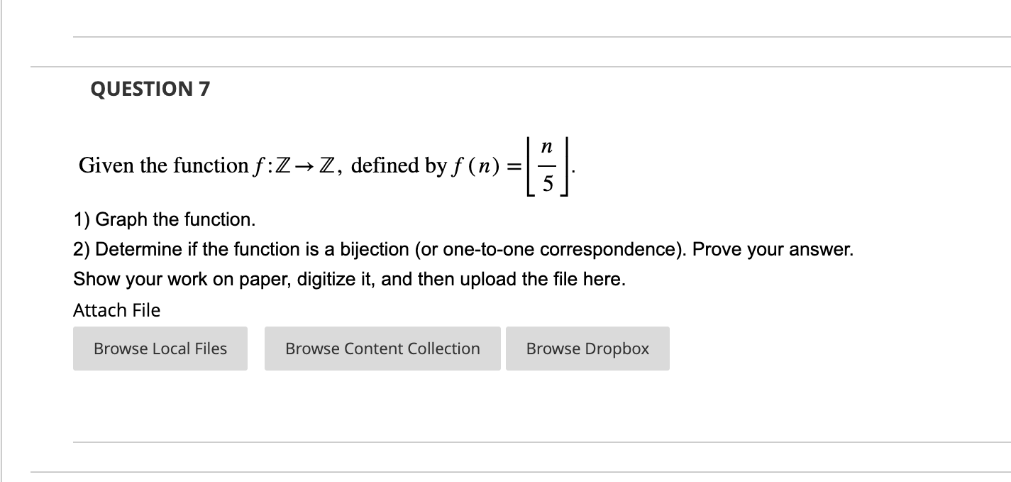 Solved Given the function f:Z→Z, defined by f(n)=⌊5n⌋ 1) | Chegg.com