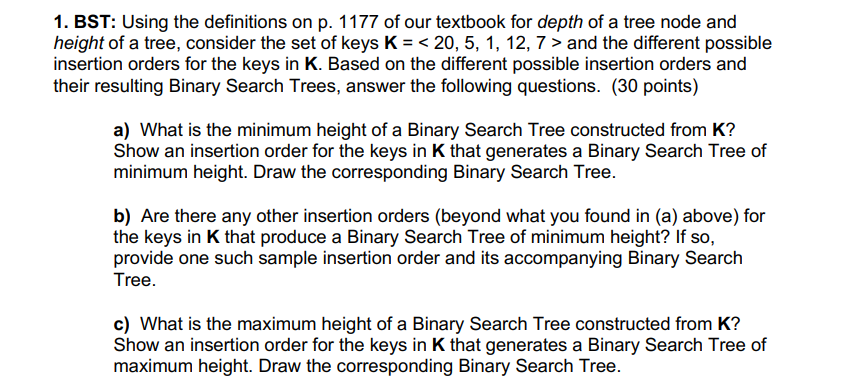 Solved 1. BST: Using the definitions on p. 1177 of our | Chegg.com