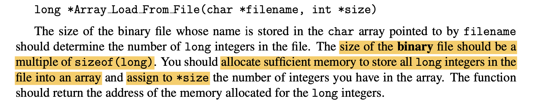 Solved long *Array_Load_From_File(char ∗ filename, int ∗ | Chegg.com