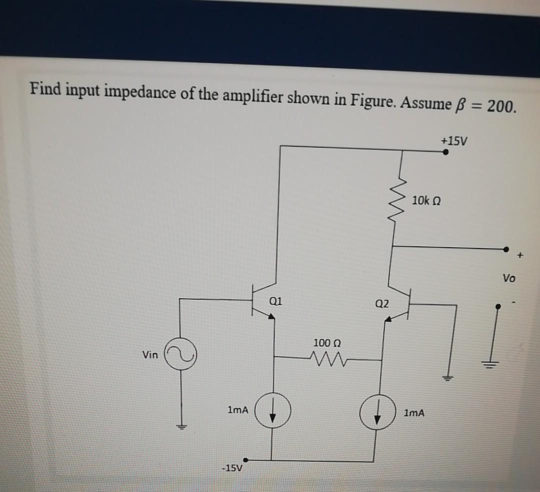 Solved Find input impedance of the amplifier shown in | Chegg.com