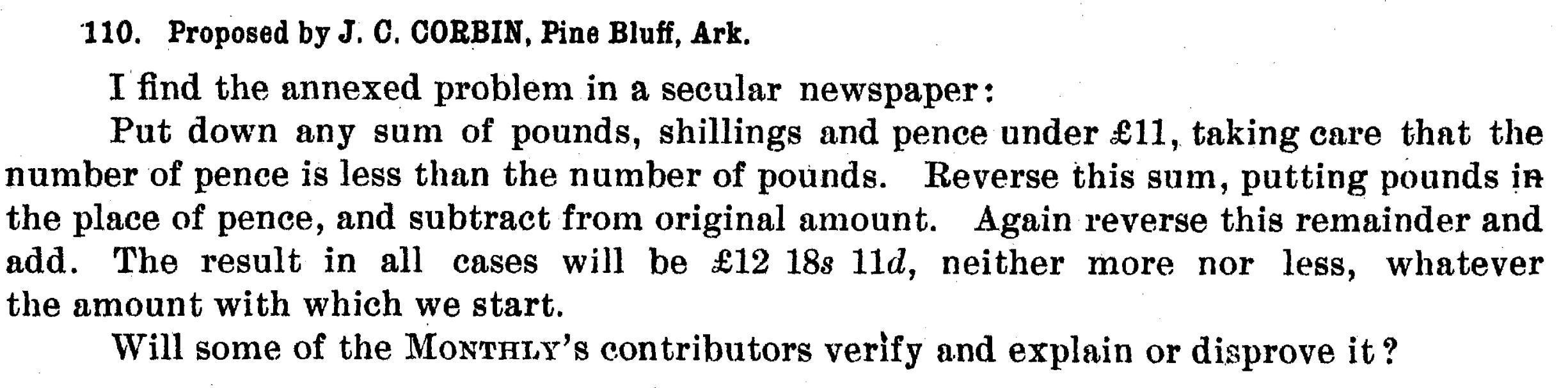 Solved 110. Proposed by J. C. CORBIN, Pine Bluff, Ark. I | Chegg.com