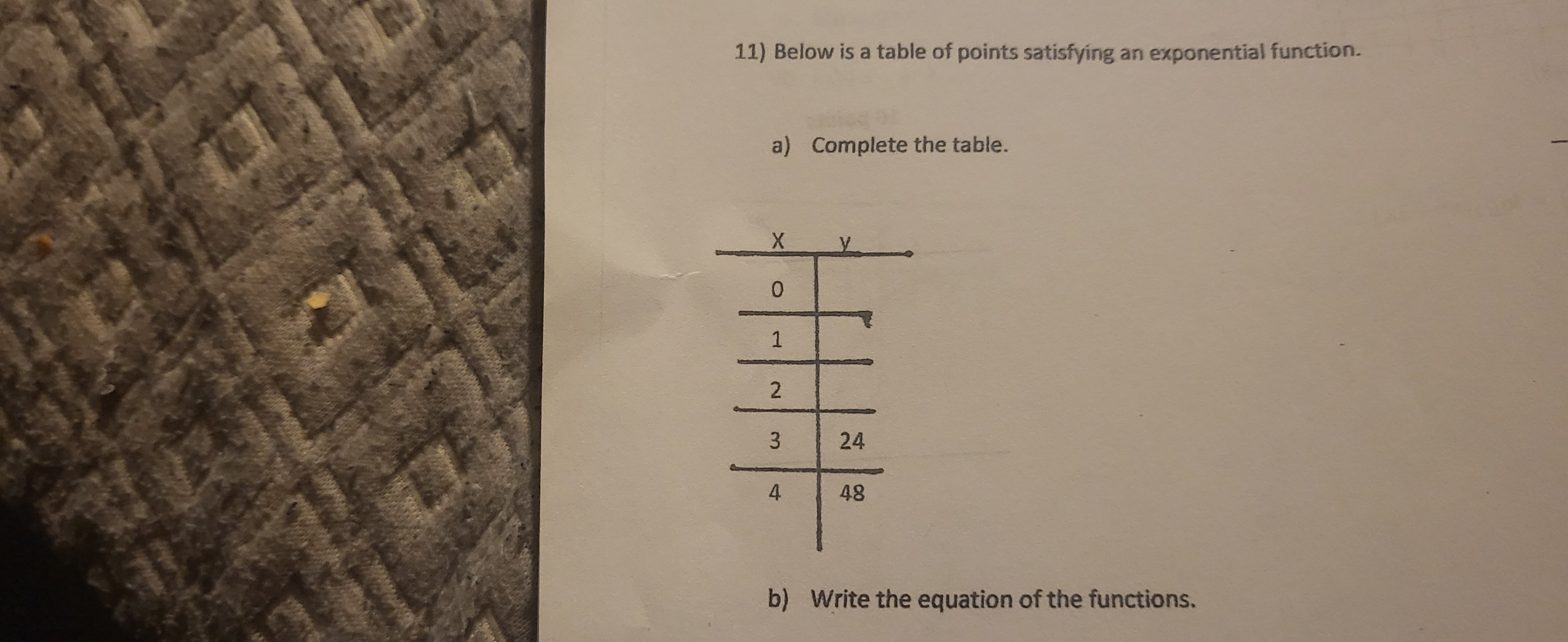 Solved 11) Below is a table of points satisfying an | Chegg.com