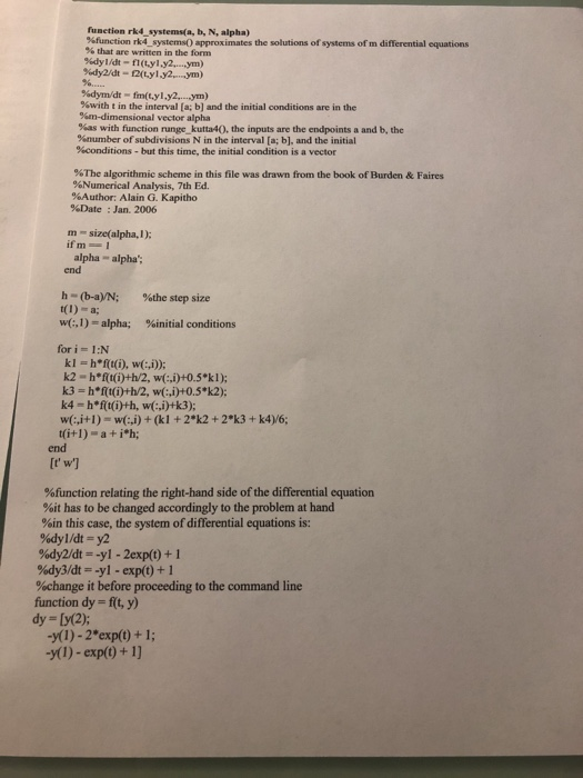 Function Rk4 Systems A B N Alpha Function