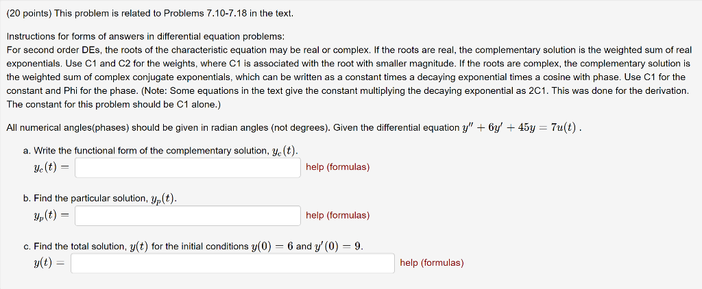 Solved Instructions for forms of answers in differential | Chegg.com