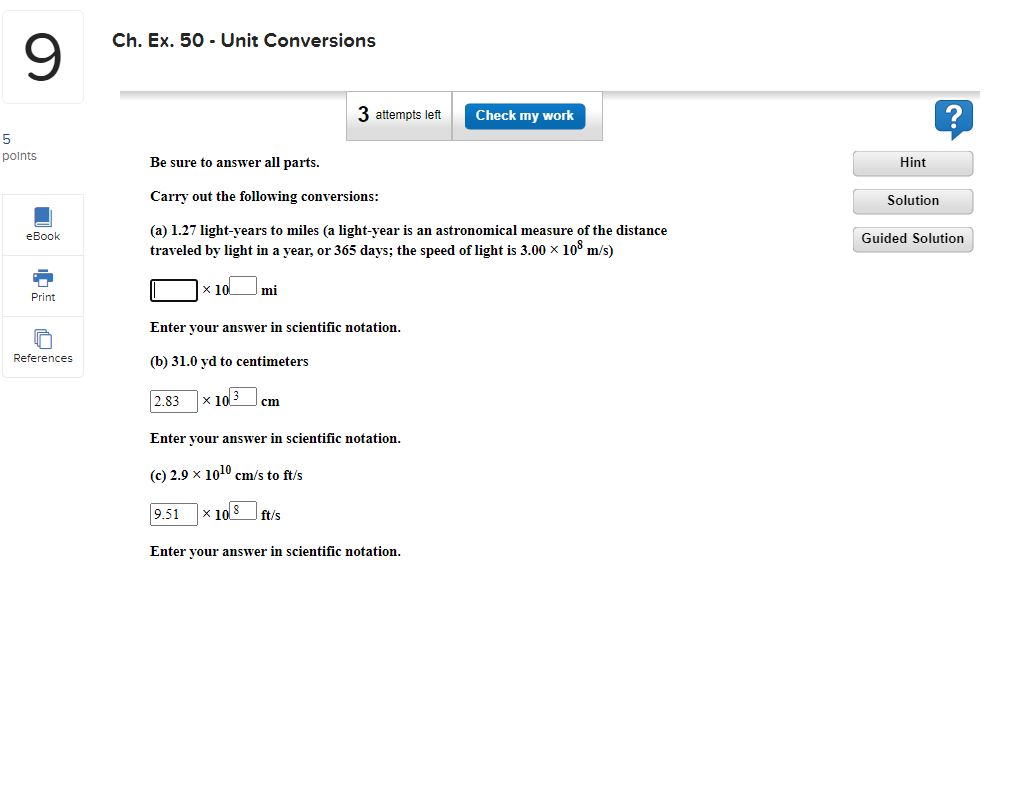 Solved Ch. Ex. 50 - Unit Conversions 9 3 attempts left Check | Chegg.com
