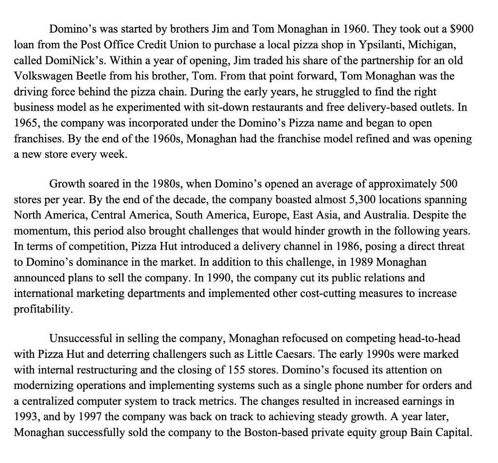 Solved Domino's was started by brothers Jim and Tom Monaghan | Chegg.com