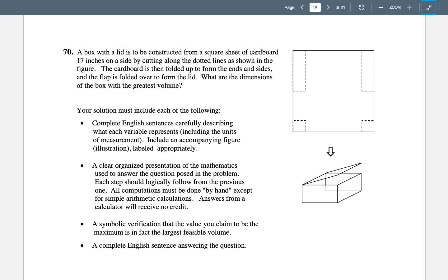 Solved Page of 21 ZOOM 18 70. A box with a lid is to be | Chegg.com