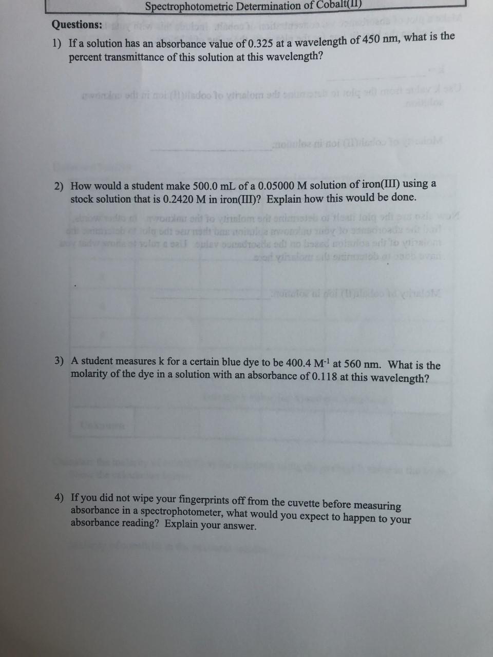 Solved Spectrophotometric Determination Of Cobalt Ii