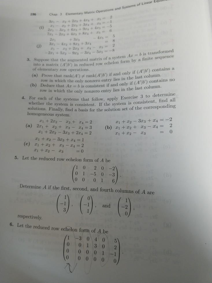 196 Chap 3 Elementary Matrix Operations and sys | Chegg.com