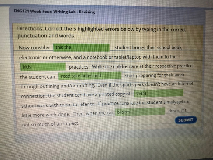 ENG121 Week Four: Writing Lab- Revising Directions: | Chegg.com