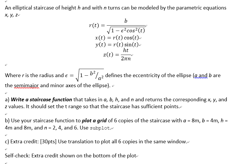 Solved An elliptical staircase of height h and with n turns | Chegg.com