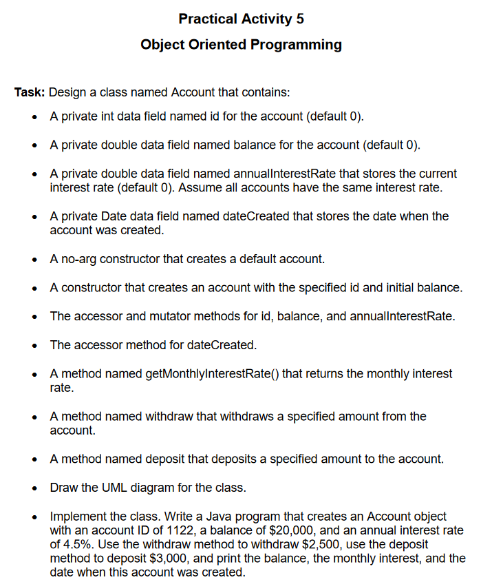 Solved Hello, I have a new and final Practical Activity 5 | Chegg.com