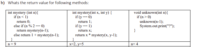 Solved b) Whats the return value for following methods: | Chegg.com