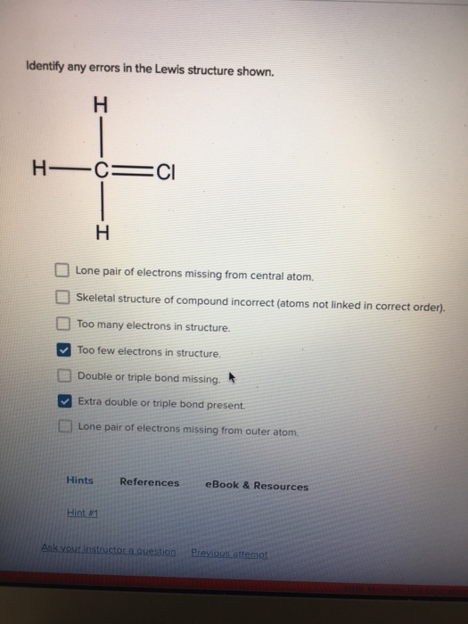 Solved Identify any errors in the Lewis structure shown. H-C | Chegg.com