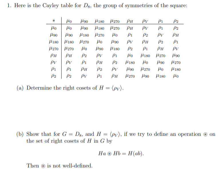 Solved 1. Here is the Cayley table for Ds, the group of | Chegg.com