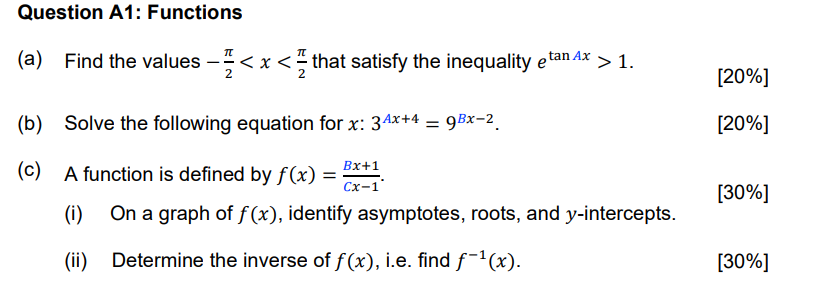 Solved Question A1: Functions (a) Find the values 1. [20%] | Chegg.com