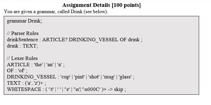 Solved compile the grammar to produce a lexer and parser. | Chegg.com