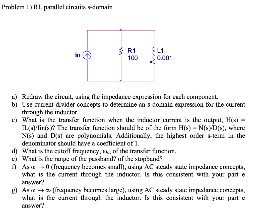 Solved Problem 1) RL parallel circuits s-domain W lin R1 100 | Chegg.com