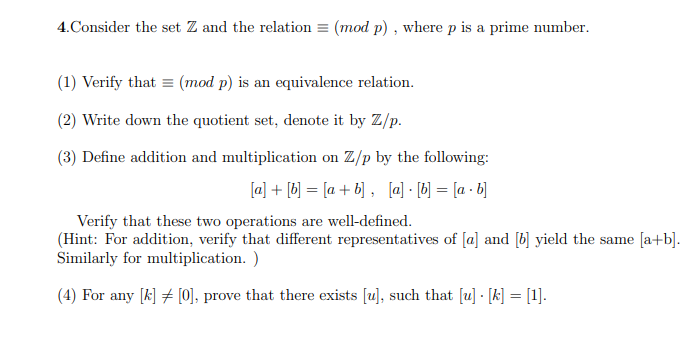 Solved [a]+[b]=[a+b],[a]⋅[b]=[a⋅b] Verify that these two | Chegg.com