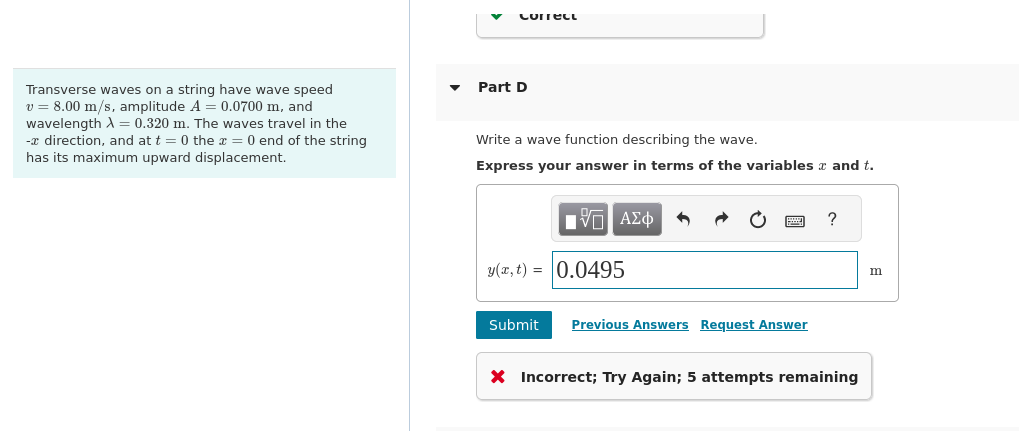 Solved Transverse waves on a string have wave speedv=8.00ms, | Chegg.com