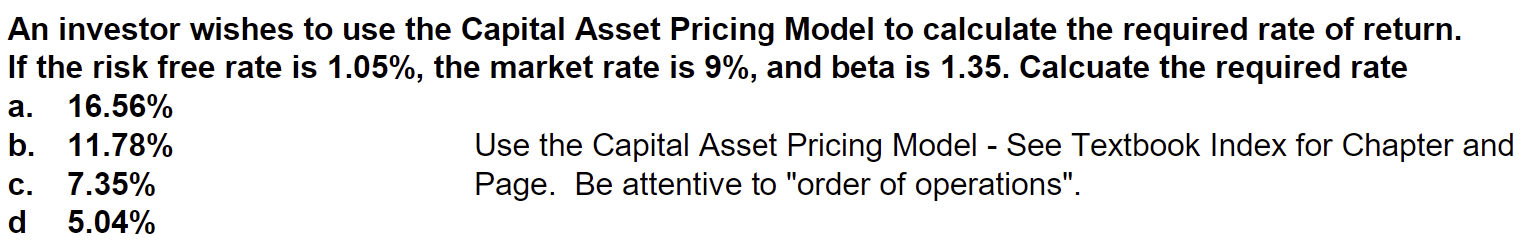 Solved An investor wishes to use the Capital Asset Pricing | Chegg.com