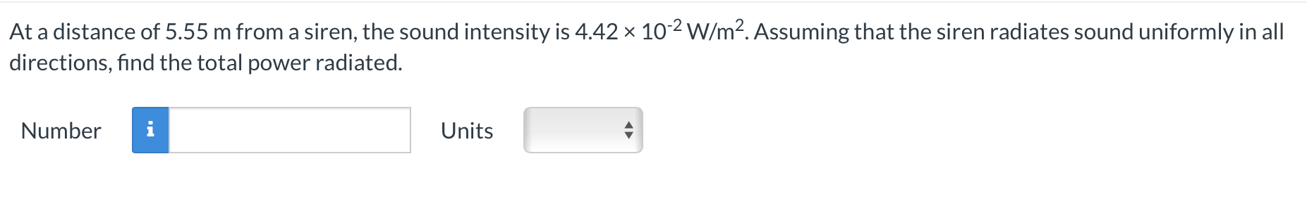 Solved At a distance of 5.55m ﻿from a siren, the sound | Chegg.com