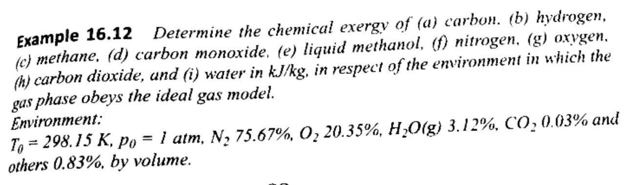 Solved Example 16.12 Determine the chemical exergy of (a) | Chegg.com