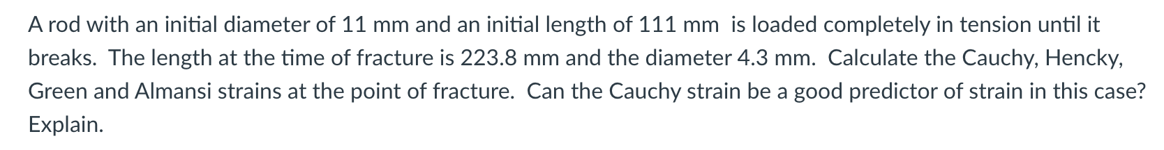 Solved A rod with an initial diameter of 11 mm and an | Chegg.com
