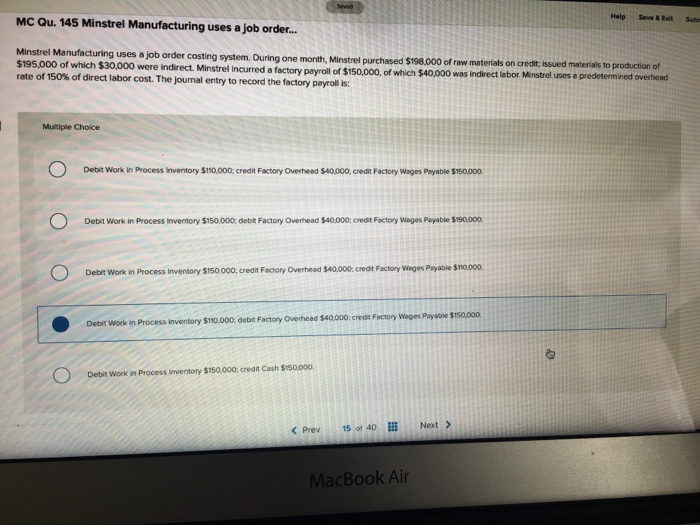 Solved Help Save & Exit Subr MC Qu. 145 Minstrel | Chegg.com