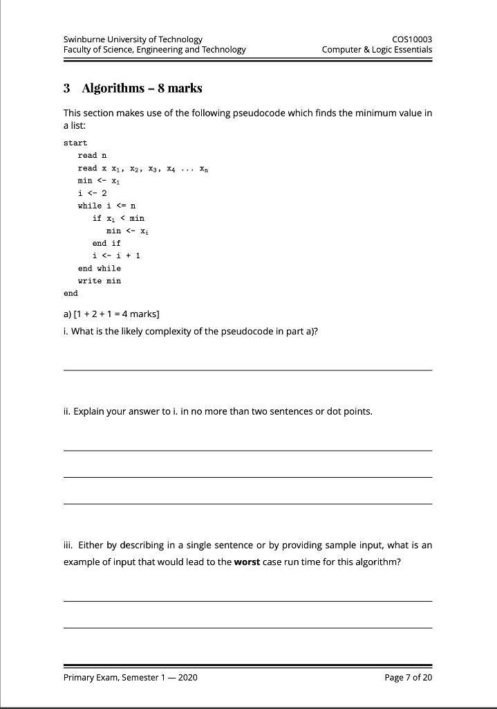 Solved Swinburne University of Technology Faculty of | Chegg.com