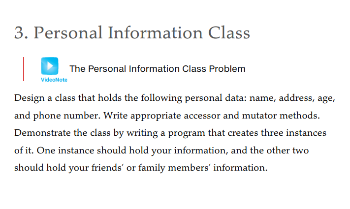 Solved 3. Personal Information Class The Personal | Chegg.com