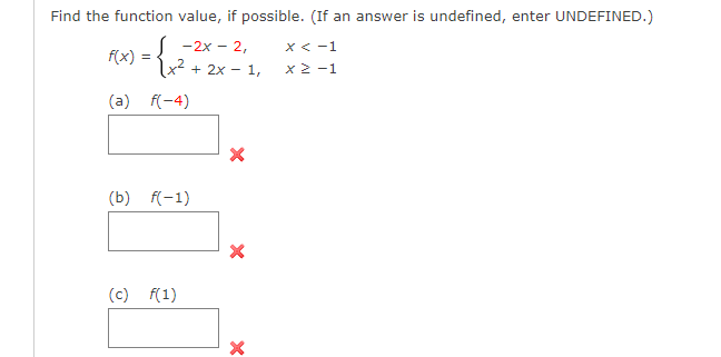 Solved Find the function value, if possible. (If an answer | Chegg.com