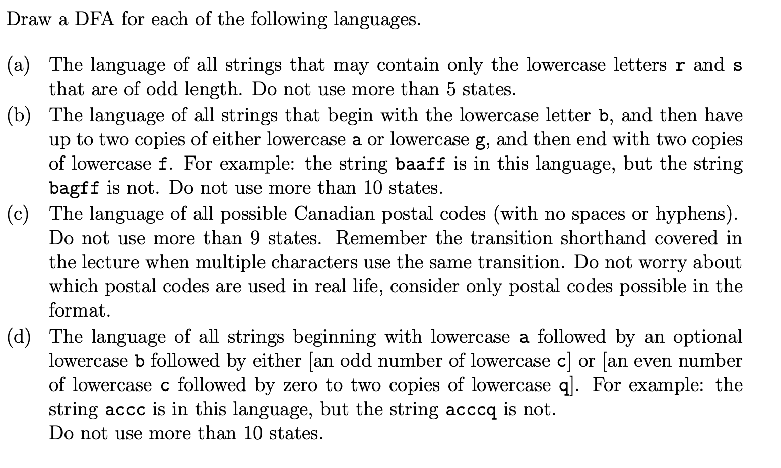 Solved Draw a DFA for each of the following languages. (a) | Chegg.com