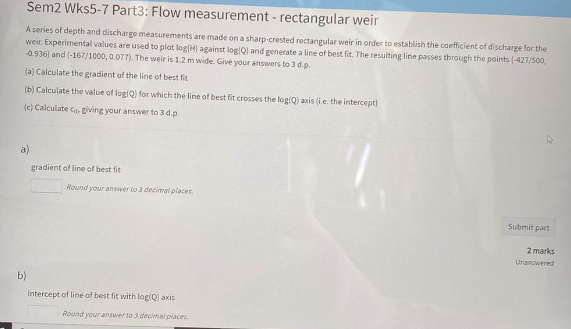 Solved Sem2 Wks5-7 Part3: Flow measurement - rectangular | Chegg.com