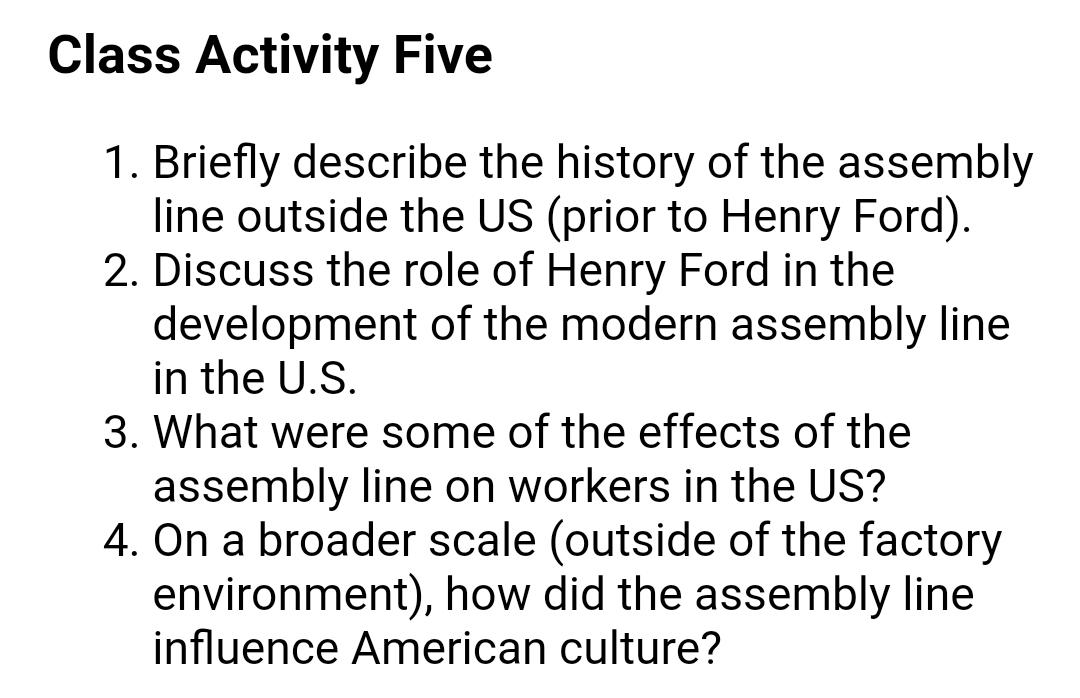 Class Activity Five 1. Briefly describe the history | Chegg.com