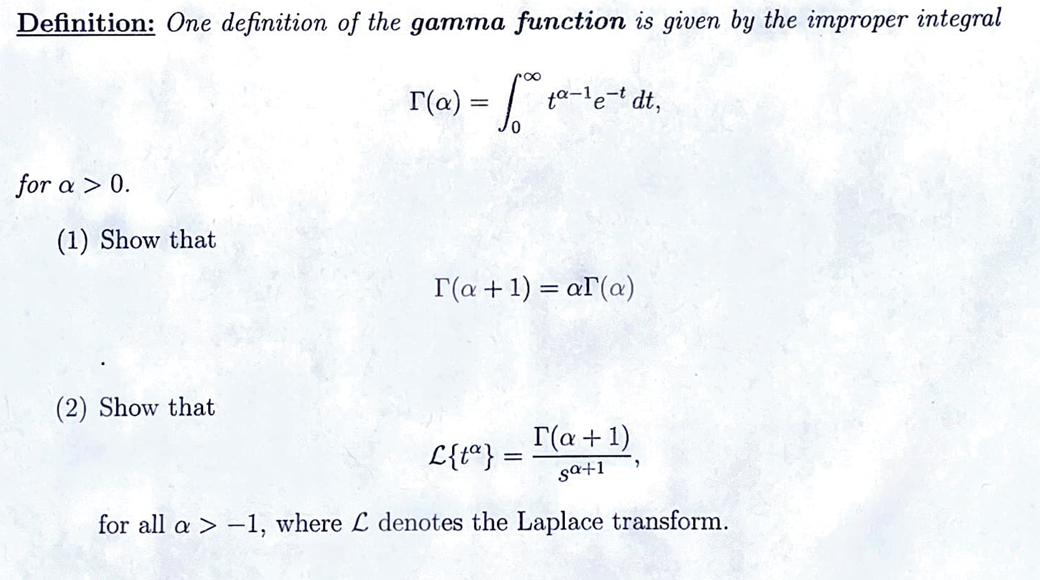 Solved Definition: One definition of the gamma function is | Chegg.com