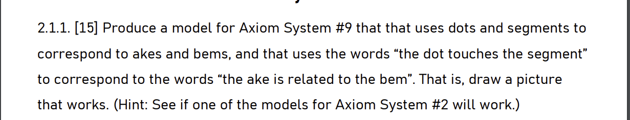 Solved 2.1.1. [15] ﻿Produce a model for Axiom System #9 | Chegg.com