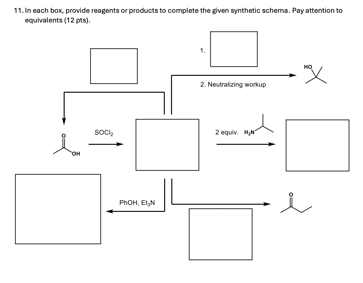 Solved 11. ﻿In each box, provide reagents or products to | Chegg.com