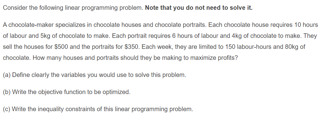 Solved Consider The Following Linear Programming Problem Chegg